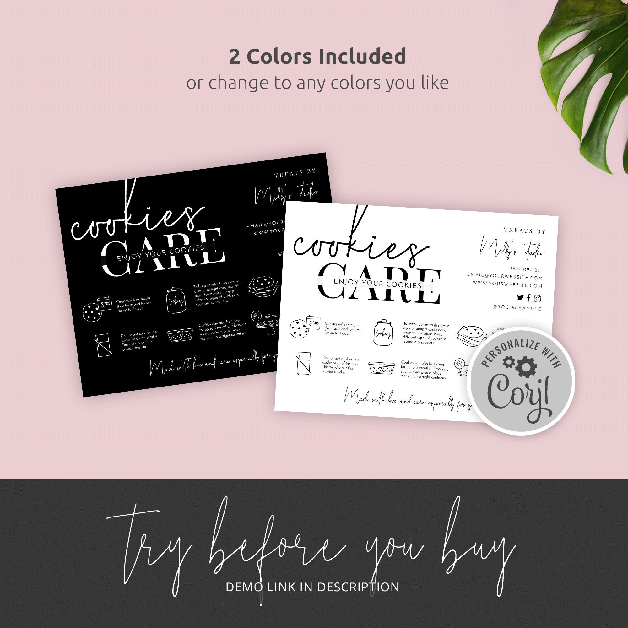 Printable Cookies Care Card, Editable Cookie Care Instructions Template ...