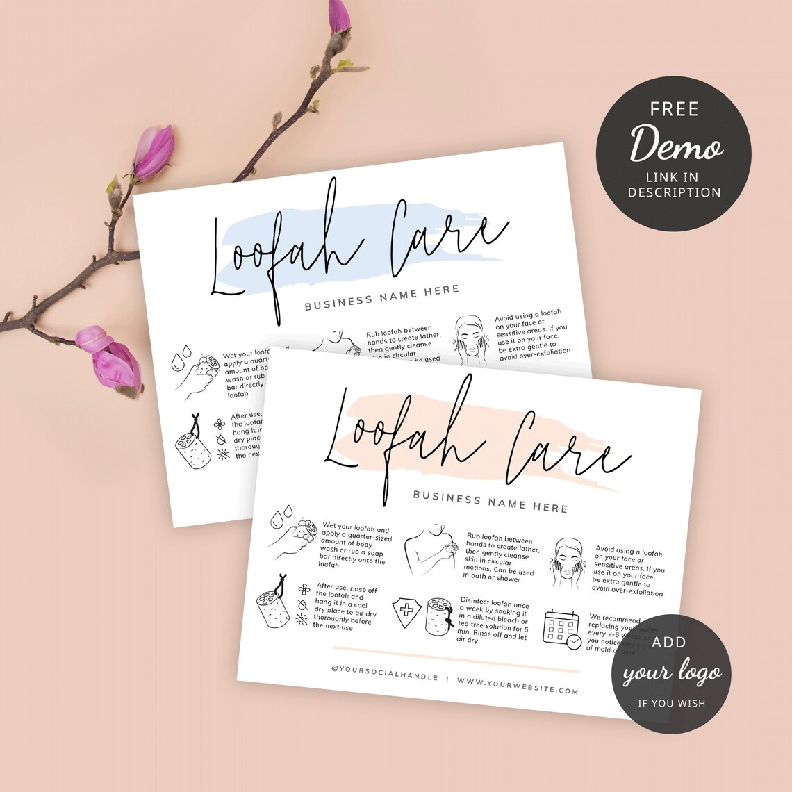 Editable Luffa Care Card Template, Printable Loofah Care Guide ...