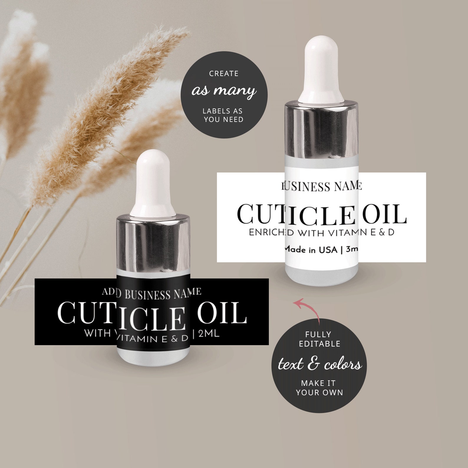 Mini Dropper Bottle Label Template, Editable Cuticle Oil Wraparound ...
