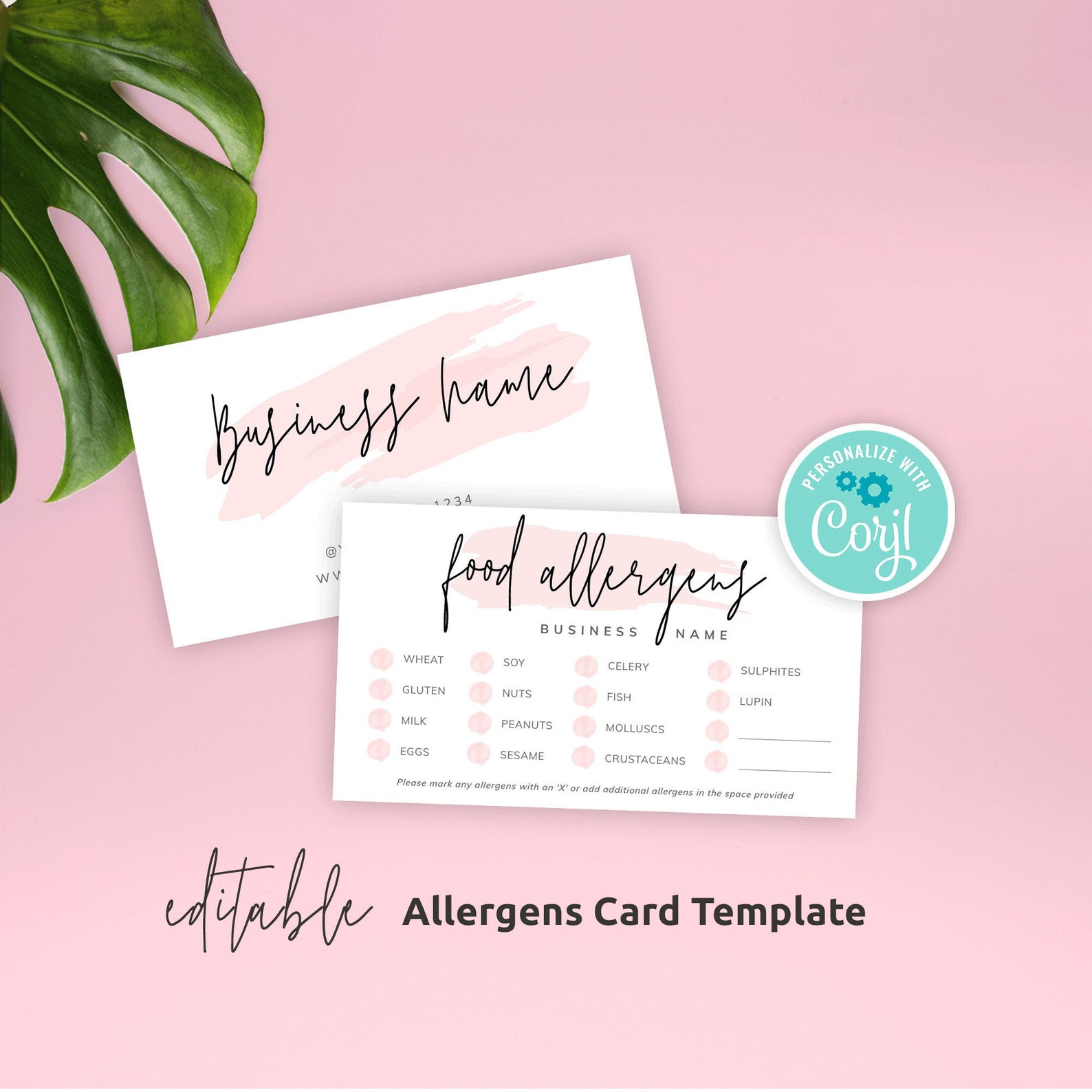 Printable Food Allergens Template, Editable Allergies Card Template ...