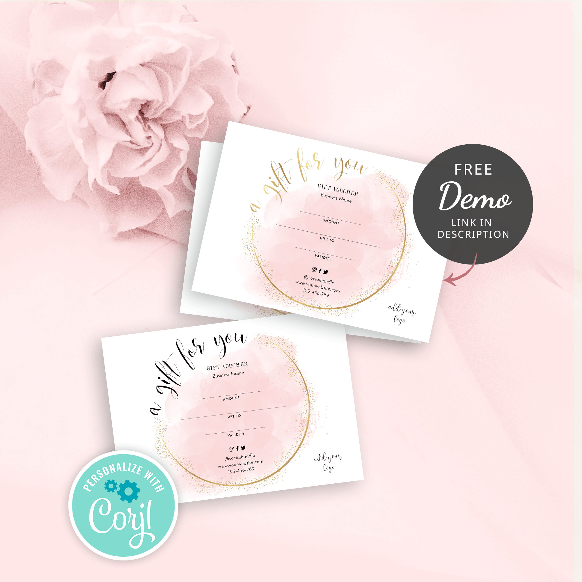 Editable Gift Voucher Template Pink & Gold Instant Beauty - Etsy UK