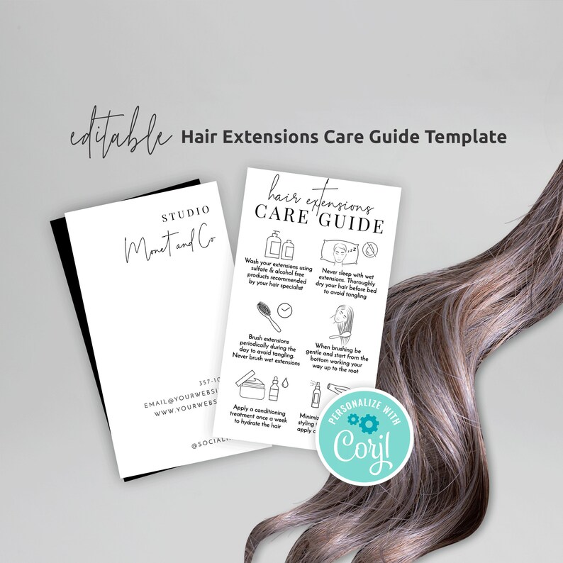 Hair Extensions Aftercare Template, Editable Hair Extensions Care Card ...