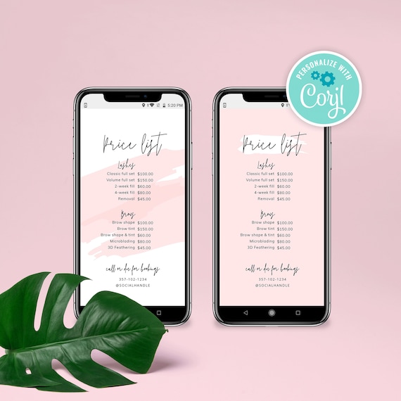 Instagram Price List Template Digital Beauty Price List | Etsy