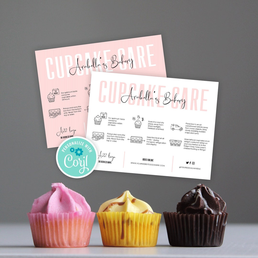 Custom Cupcakes Care Card, Editable Cupcake Care Guide Template ...