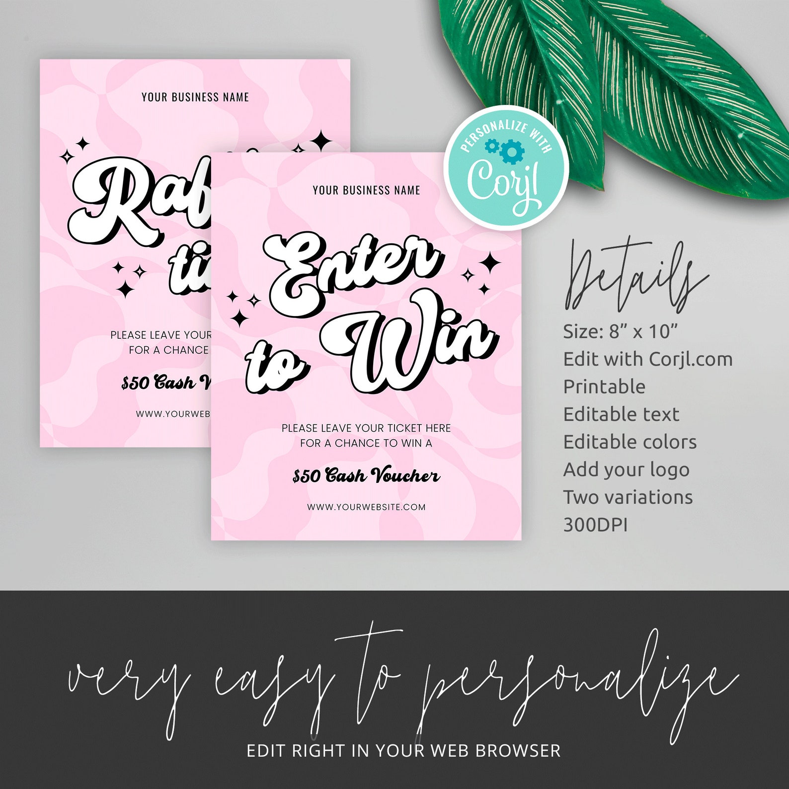 Retro Pink Raffle Sign Template, Groovy Enter to Win Poster 8x10 ...