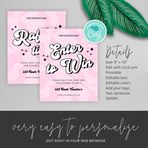 Retro Pink Raffle Sign Template, Groovy Enter to Win Poster 8x10 ...