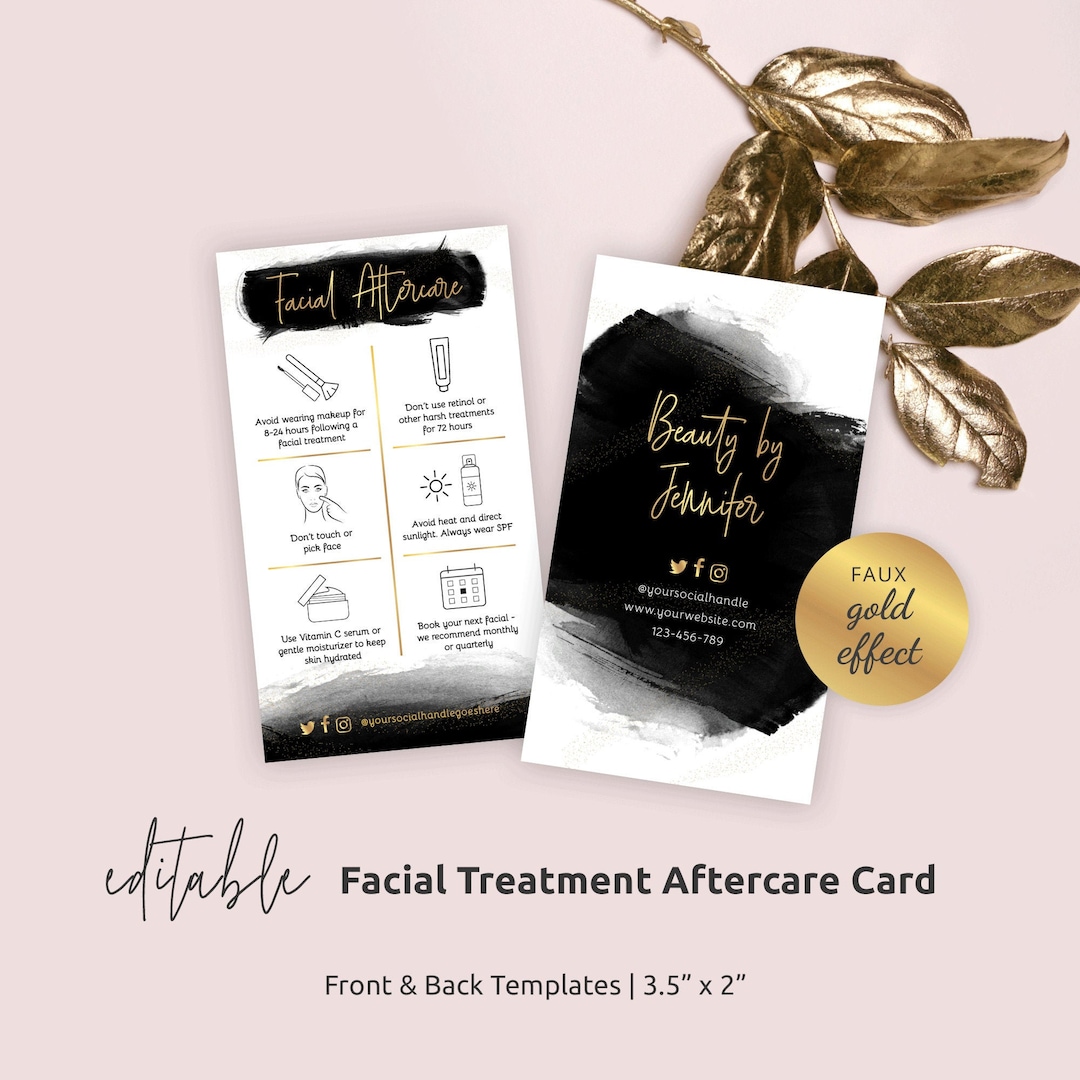 Facial Aftercare Card, Editable Facial Care Guide, Printable Salon Care ...
