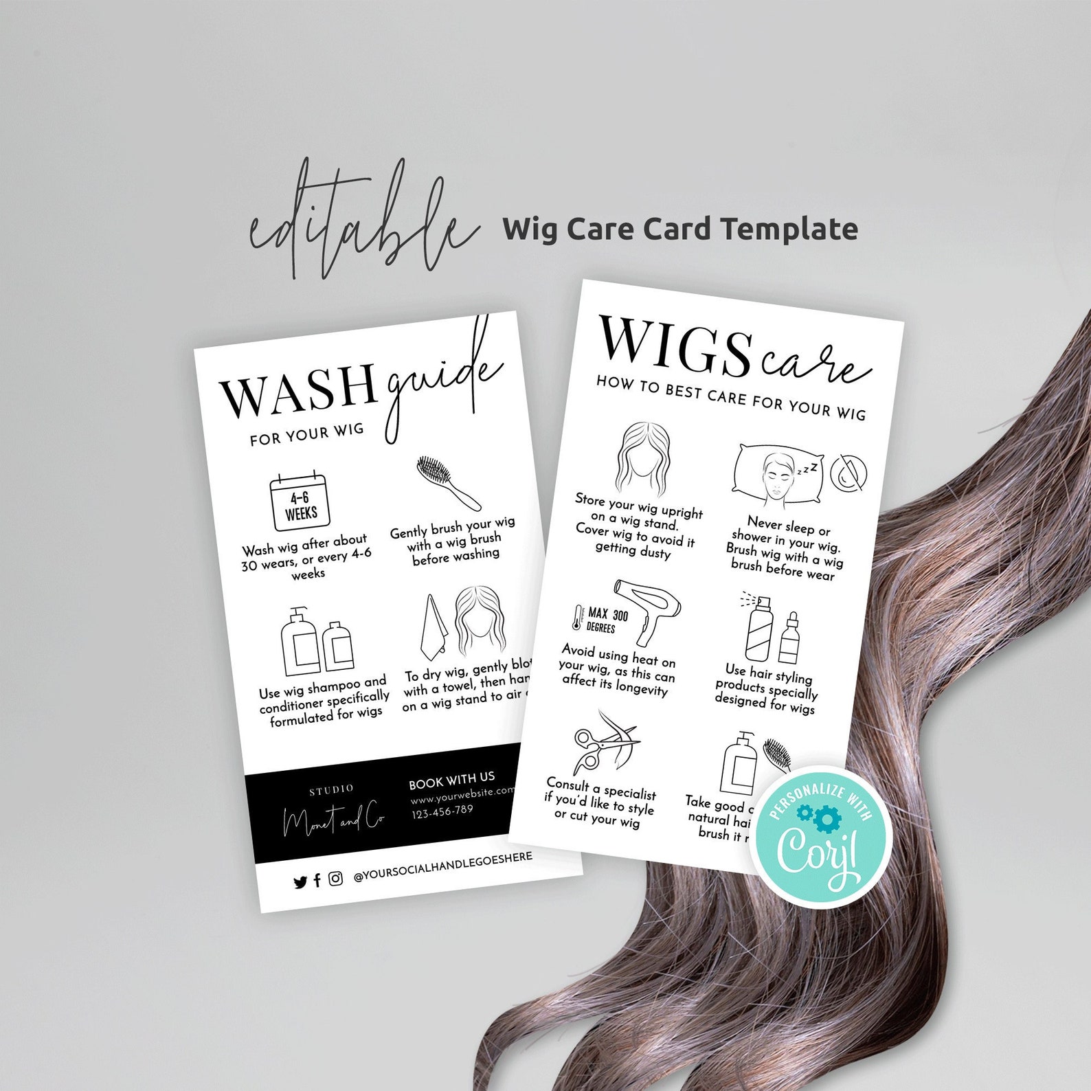 Editable Wig Care Card Template, Printable Natural Wigs Aftercare ...