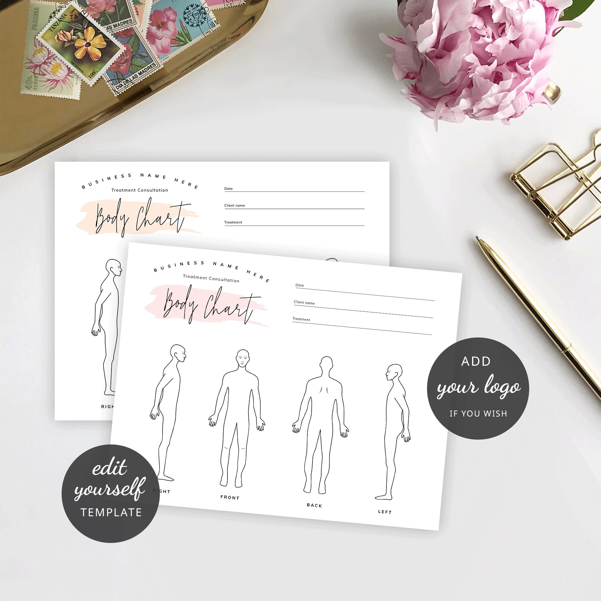 Body Chart Template, Editable Beauty Salon Consultation Template, Printable Blank Body Chart for ...