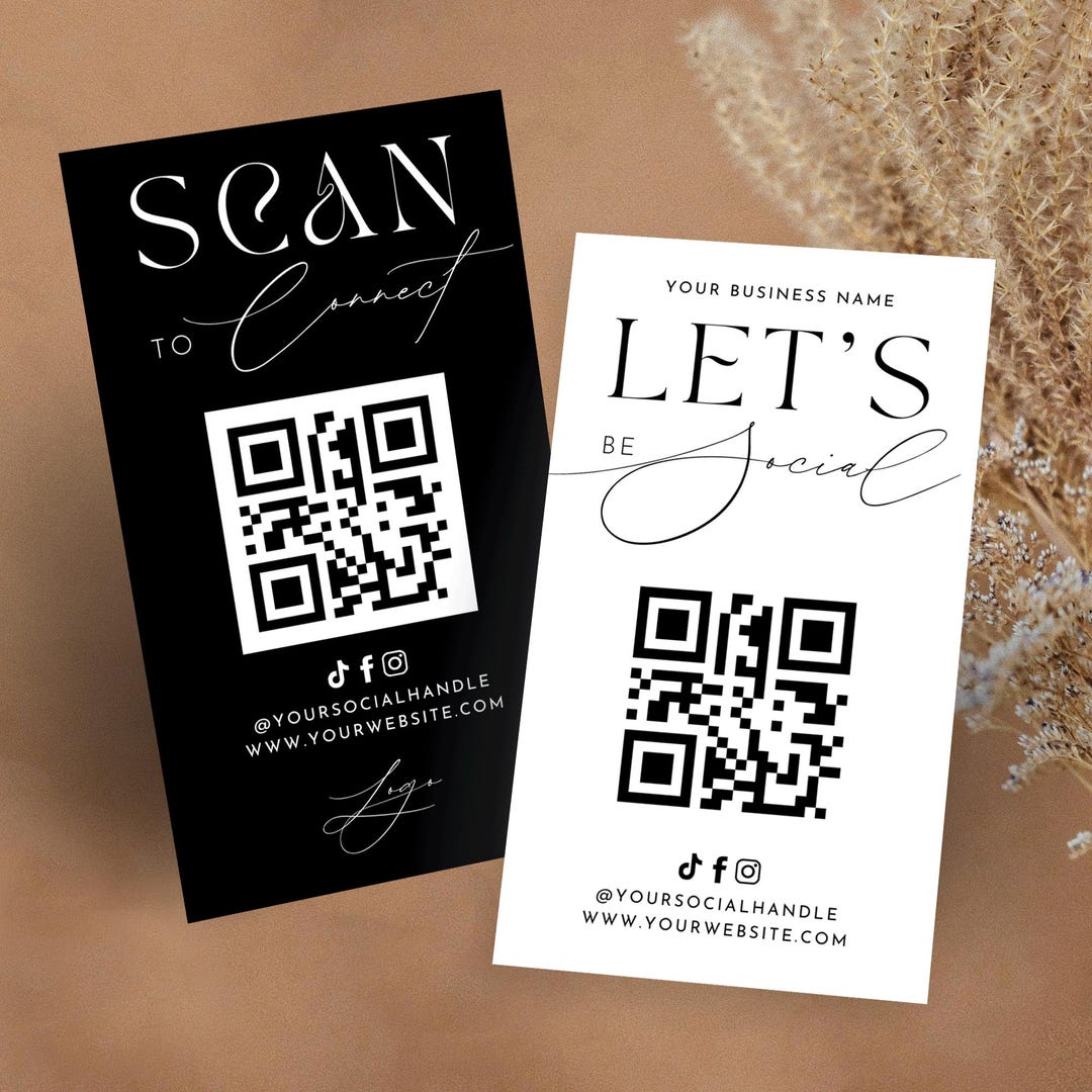 QR Code Business Card Canva Template, Let's Connect Social Media Cards ...