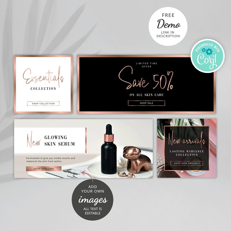 Rose Gold Website Banner Templates, Bronze Gold Website Branding Kit ...