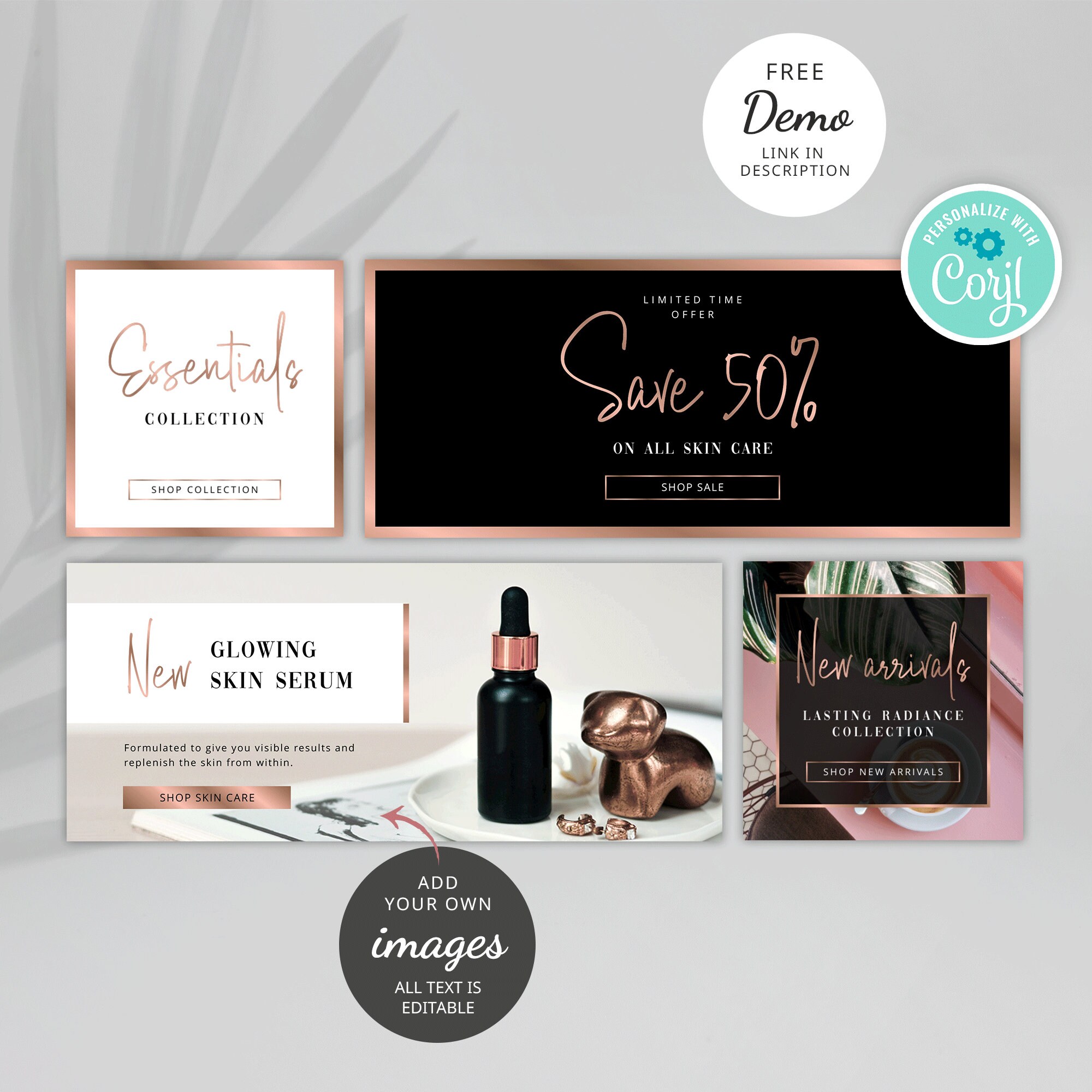 Rose Gold Website Banner Templates, Bronze Gold Website Branding Kit ...