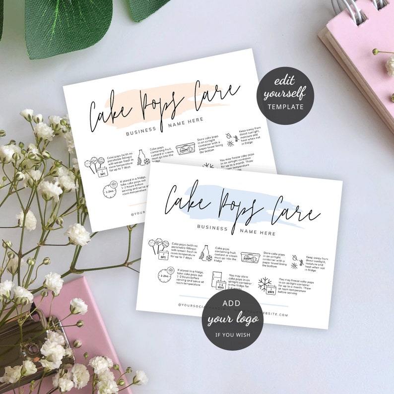 Editable Cake Pops Care Card, Printable Cake Pops Care Instructions ...