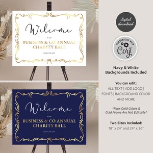 Business Event Welcome Sign Template, Navy & Gold Elegant Design ...