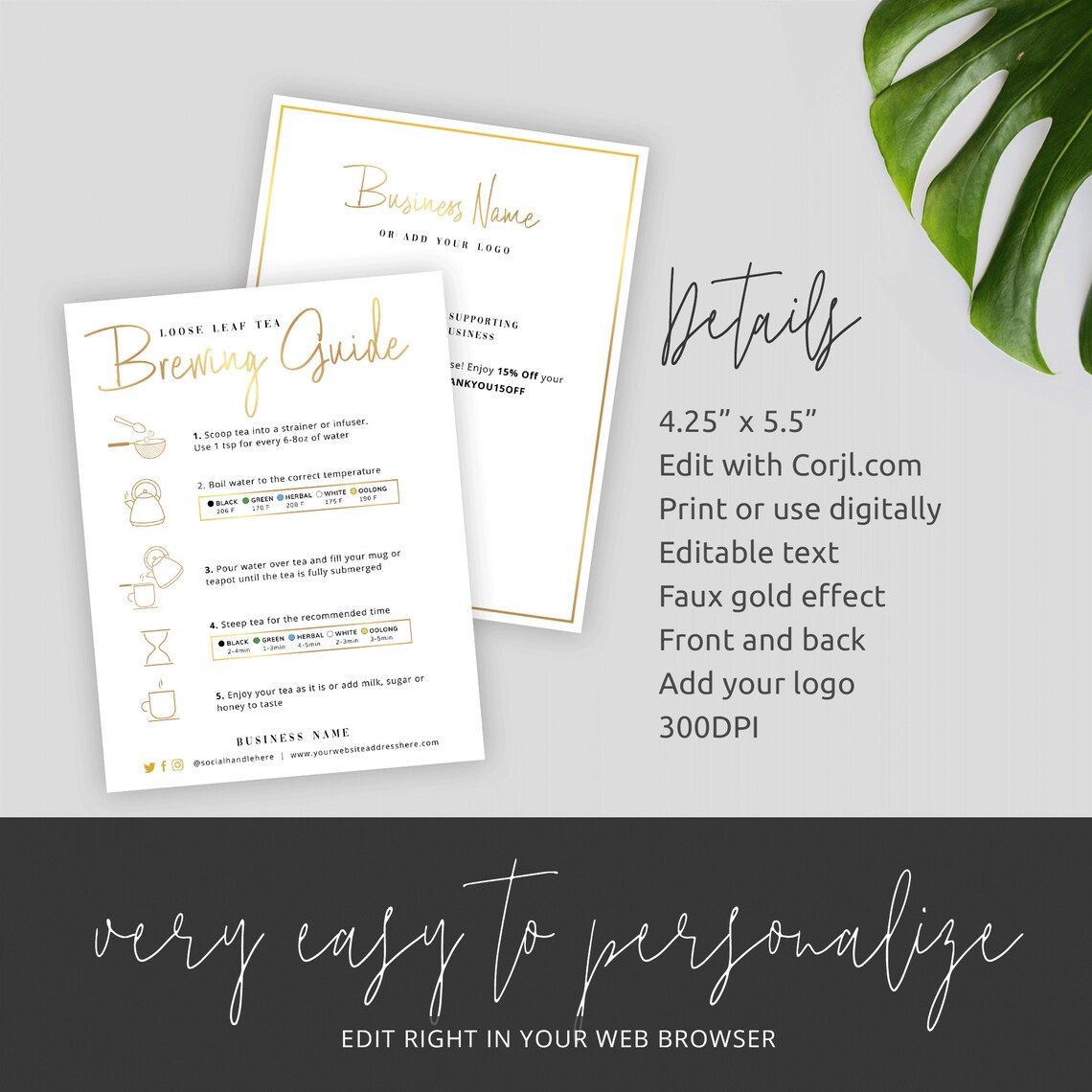 Tea Brewing Guide Template, Loose Tea Brewing Instructions, Tea ...