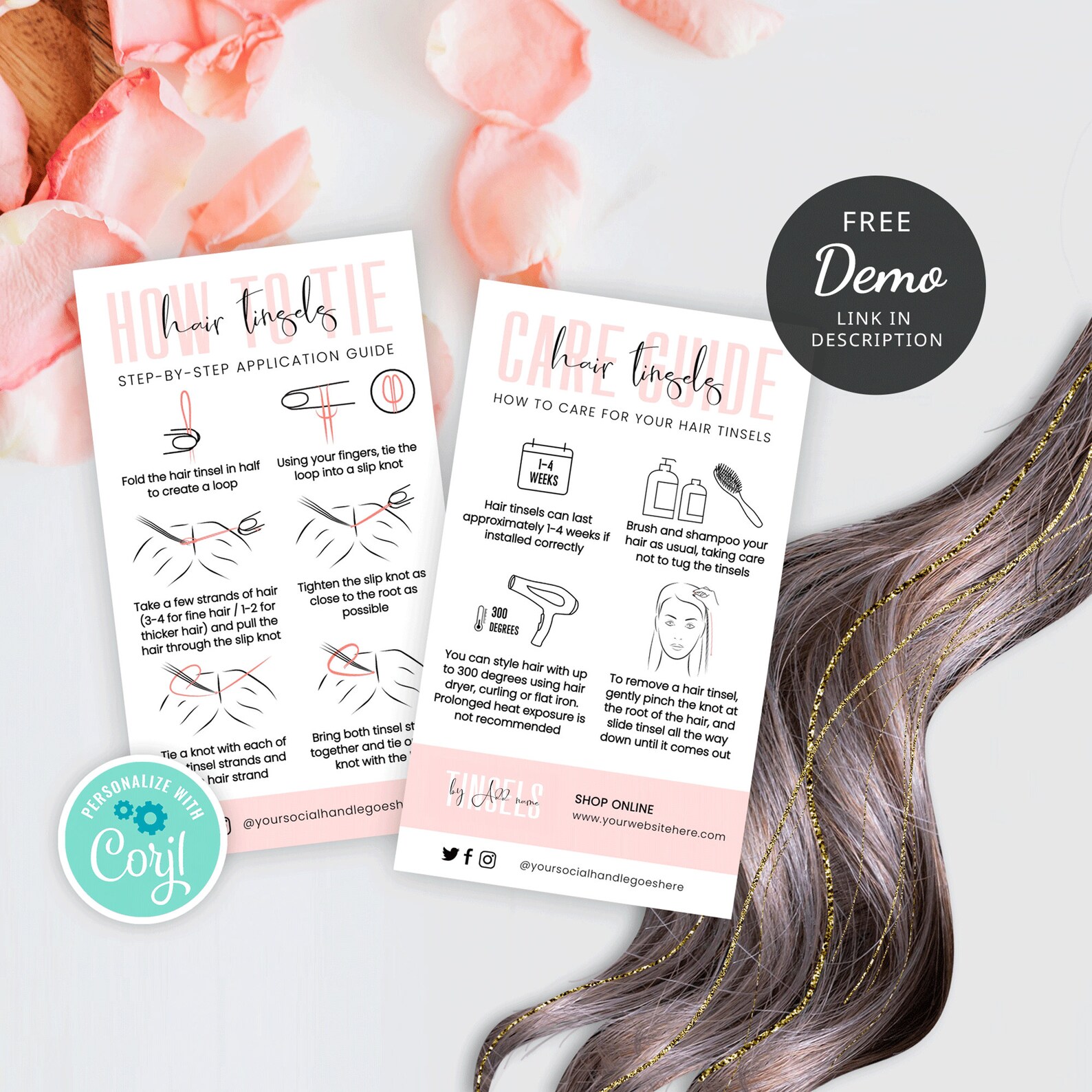 Hair Tinsels Application Guide Template, Editable Tinsel Hair ...