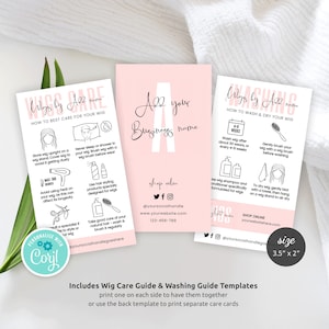 Wig Care Card Template, Editable Natural Wigs Aftercare, Feminine ...