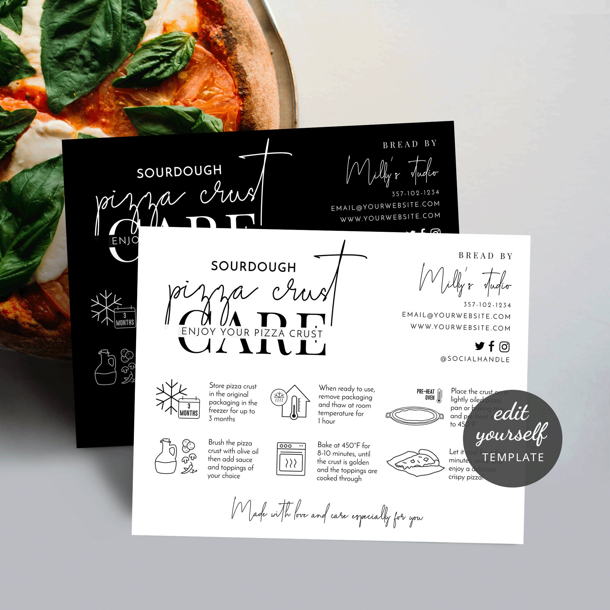 Sourdough Pizza Crust Care Instructions Template, Minimalist Pizza Base ...