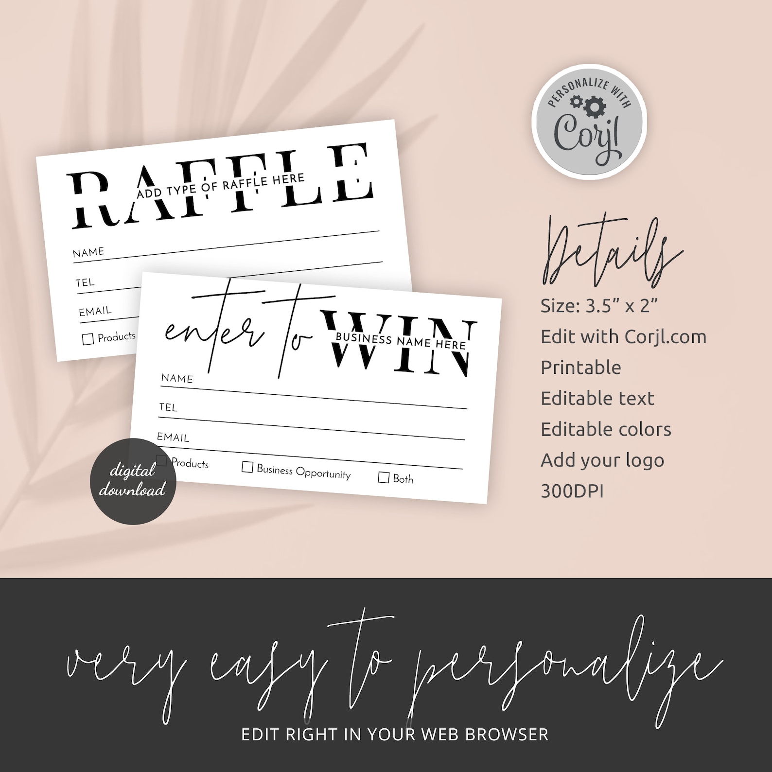 Editable Raffle Ticket Template, Enter to Win Template, Business Raffle ...