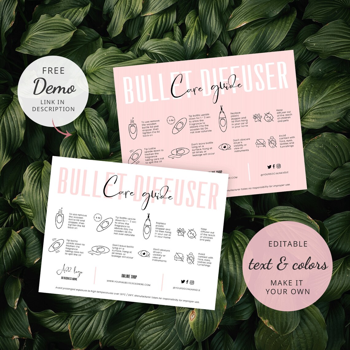 Bullet Diffuser Care Card Template, Editable Hanging Diffuser Care ...