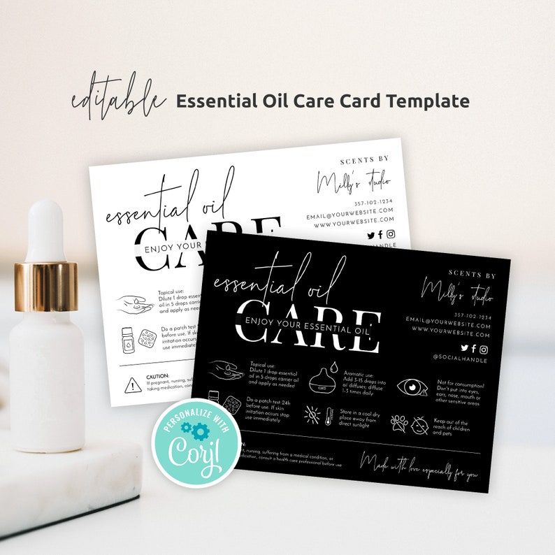 Editable Essential Oil Care Card Template Aromatherapy Oils - Etsy