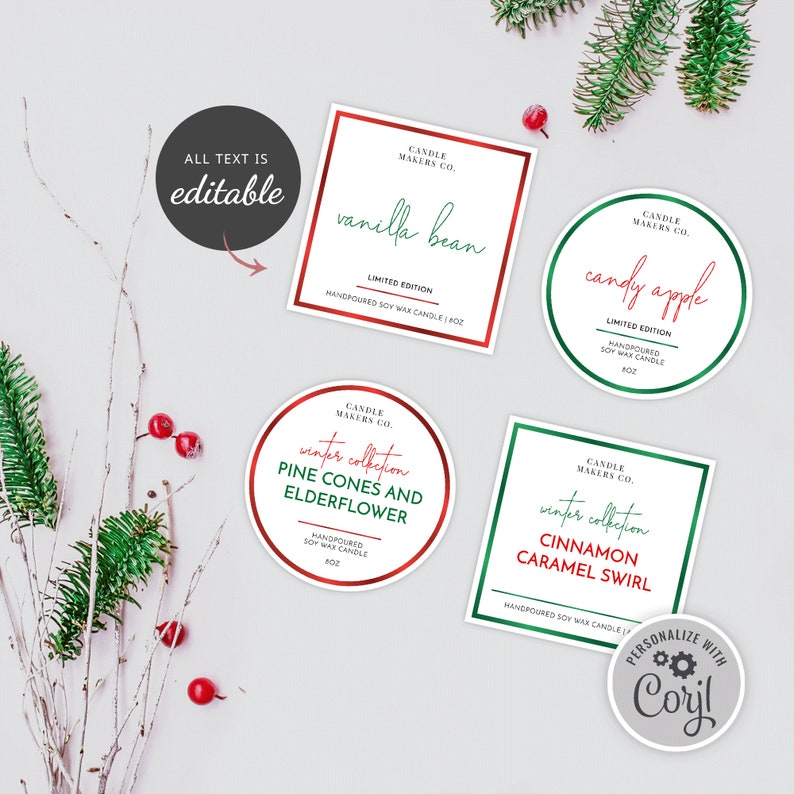 Christmas Product Labels Template, Festive Candle Packaging Design ...