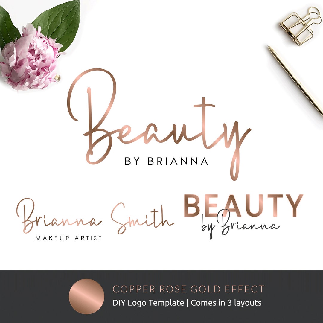 Copper Rose Gold Logo Template, Metallic Bronze Logo for Business ...