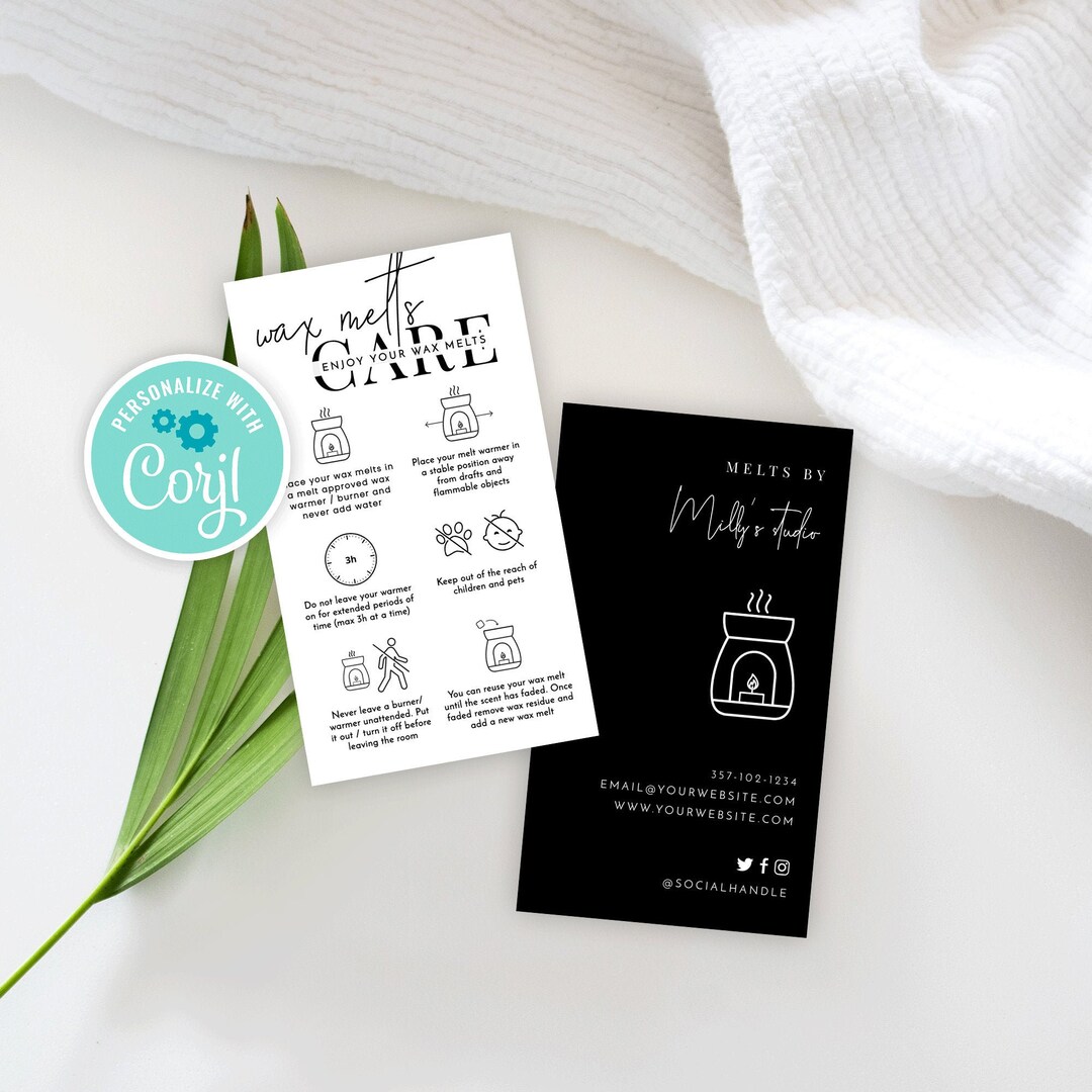 Wax Melts Safety Guide Template, MINI Wax Melt Care Instructions ...