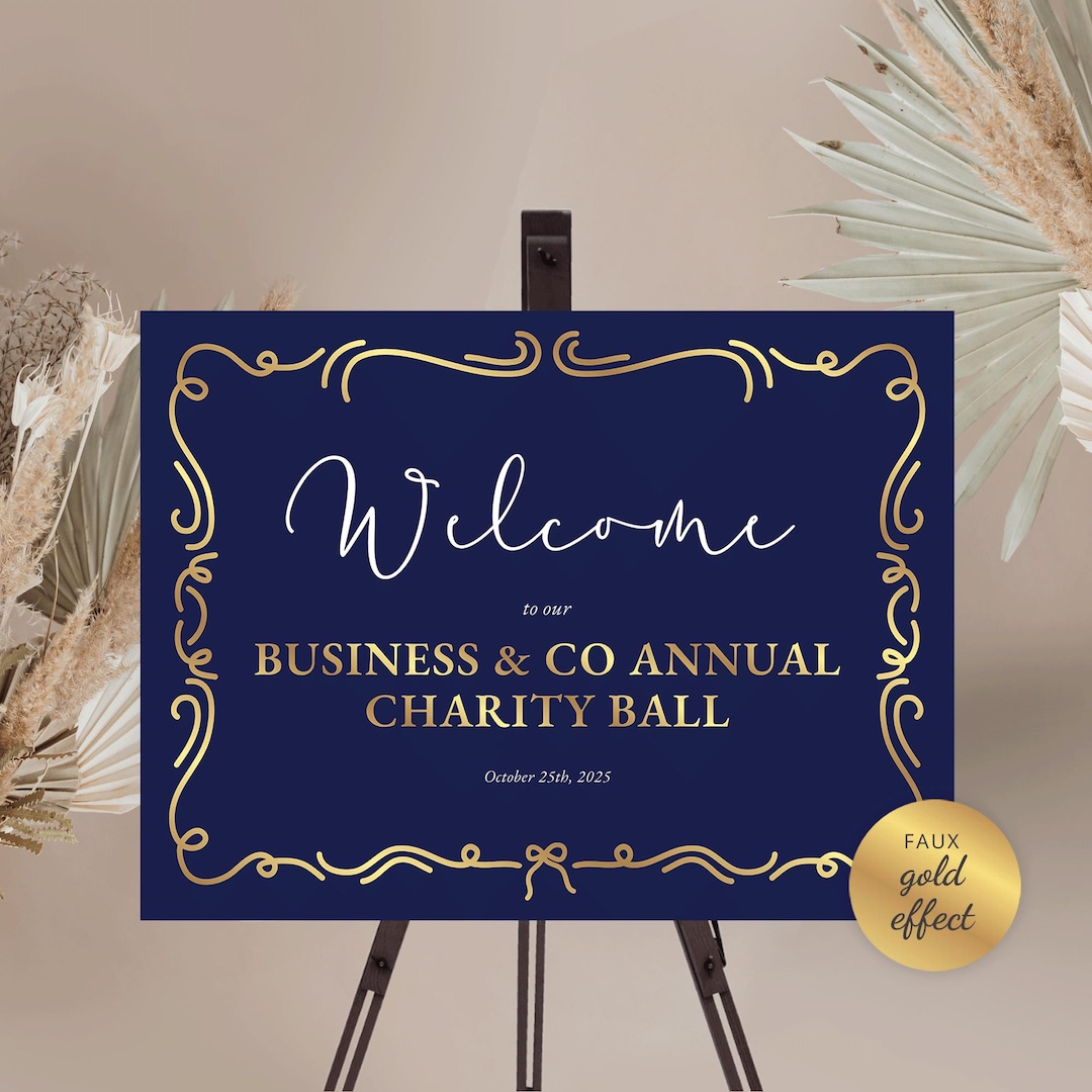Business Event Welcome Sign Template, Navy & Gold Elegant Design ...