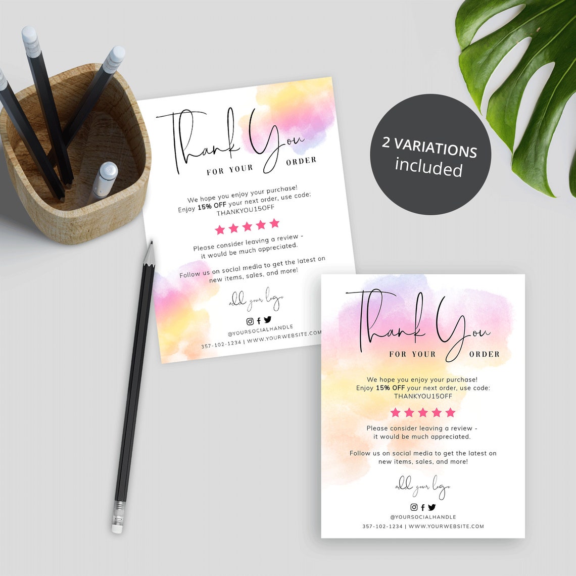 Editable Thank You for Order Cards Printable Thank You for - Etsy