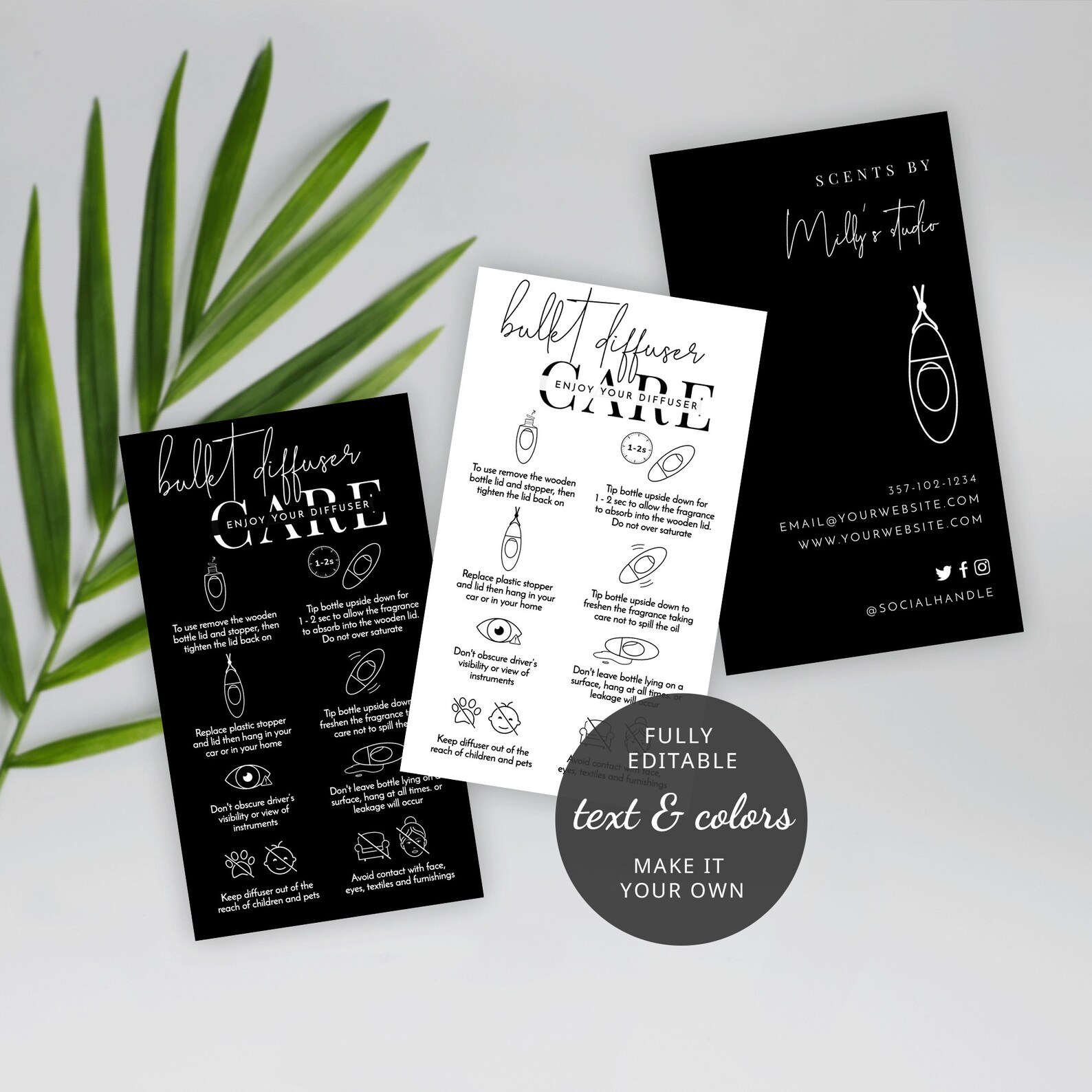 Car Diffuser Care Card Template, Minimalist Bullet Diffuser Care Guide ...