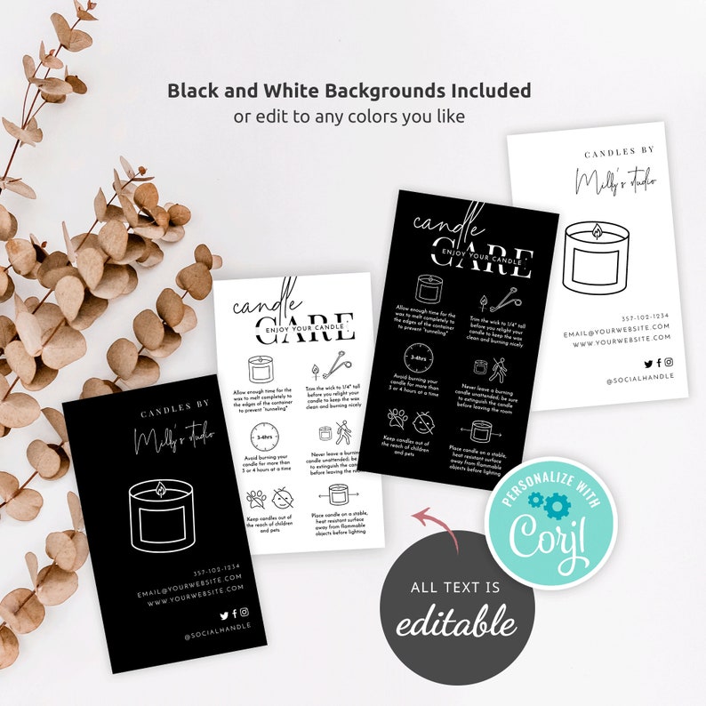 mini-candle-care-guide-template-diy-candle-care-cards-black-etsy