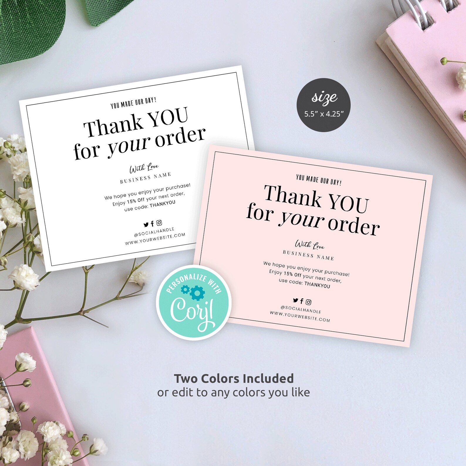 Editable Thank You for Order Card Template Simple Business - Etsy