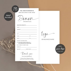 Donation Card Template, Editable Fundraiser Donor Form, Minimal Black ...