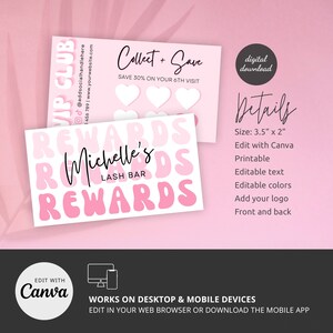Retro Pink Loyalty Card Template, Editable Reward Cards Feminine Pink ...