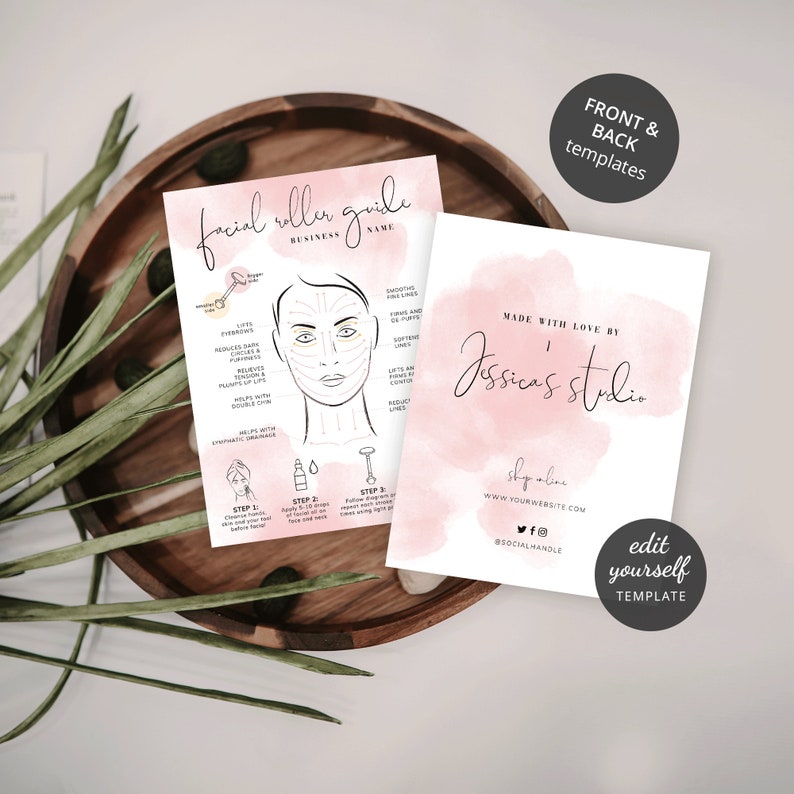 Facial Roller Guide Template, Custom Jade Stone Roller Care Card ...