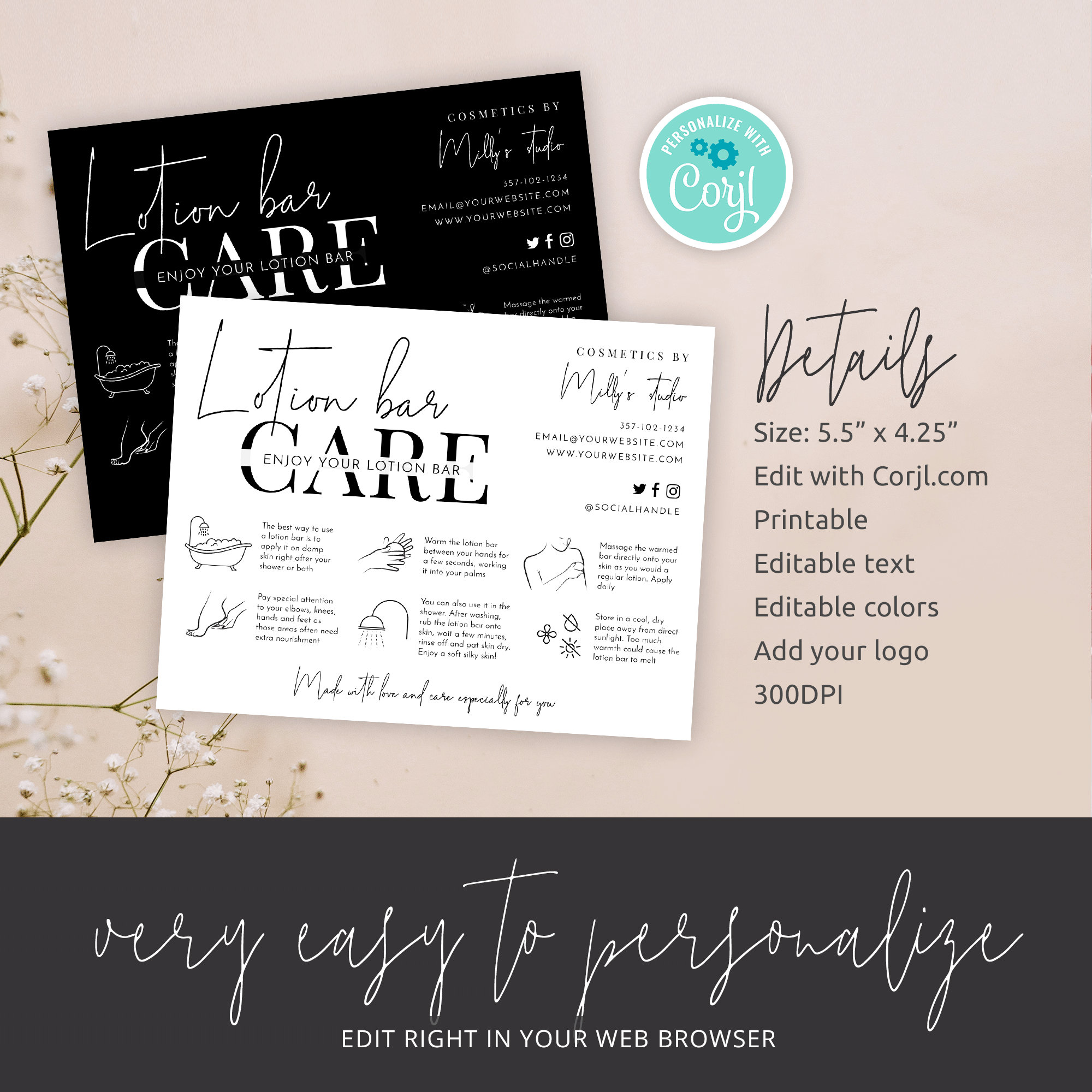 Custom Lotion Bar Care Card Template, Minimalist Solid Body Butter ...