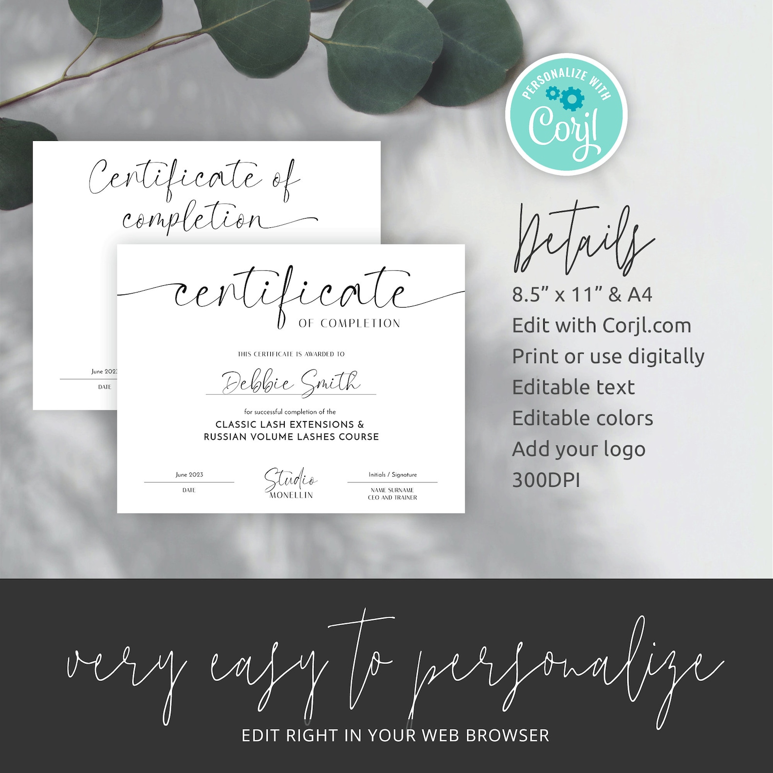 Elegant Certificate of Completion Instant Award Certificate - Etsy