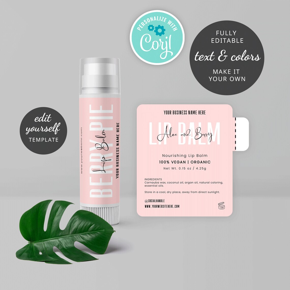 Lip Balm Tube Label Template, Editable 5g Lipstick Container Packaging ...