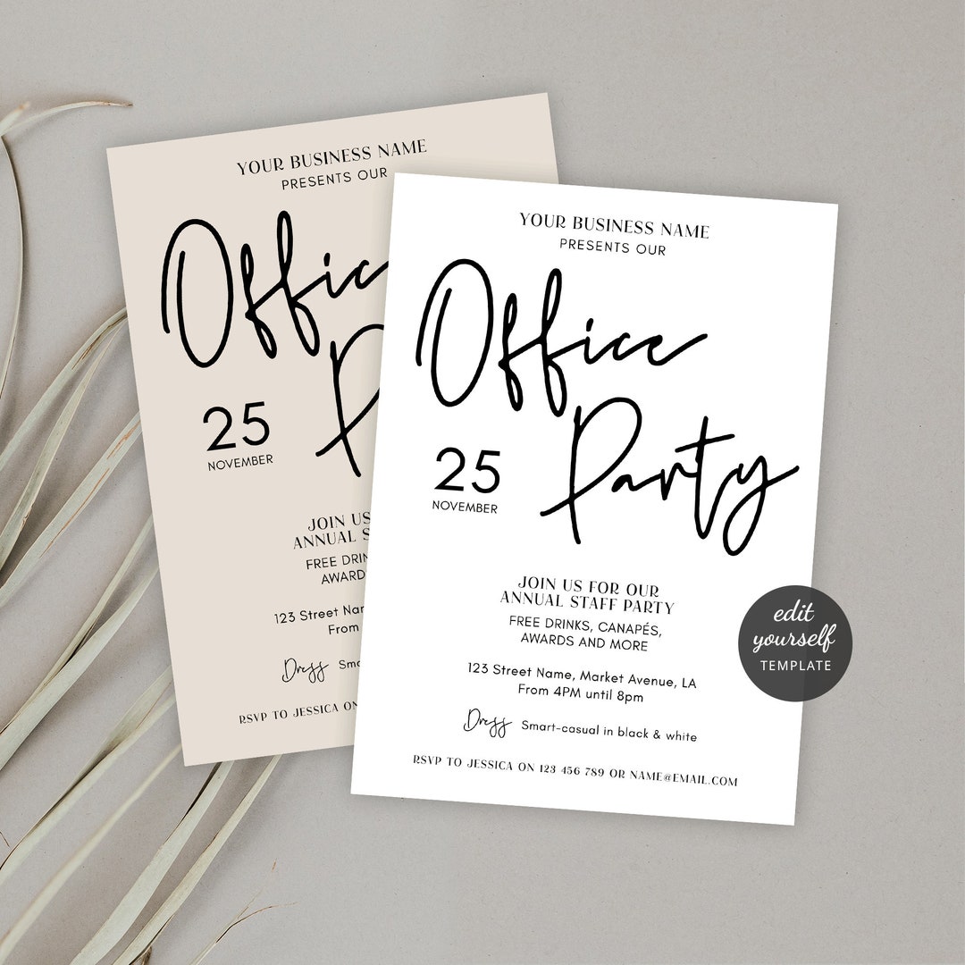 Office Party Invitation Template, Boho Company Staff Dinner Flyer ...