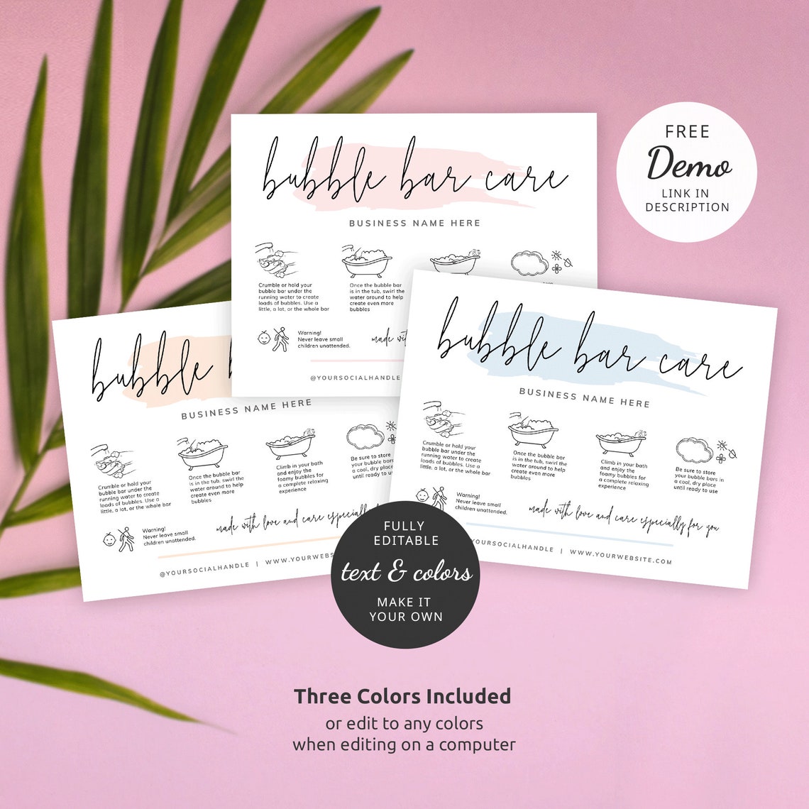 Bubble Bar Care Card Template, Custom Bubble Bath Scoop Instructions ...