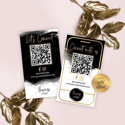 Social Media QR Code Business Cards Template Editable Connect - Etsy