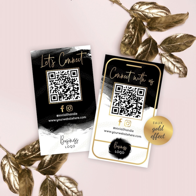 Connect With Us QR Code Business Cards Black & Gold Business - Etsy