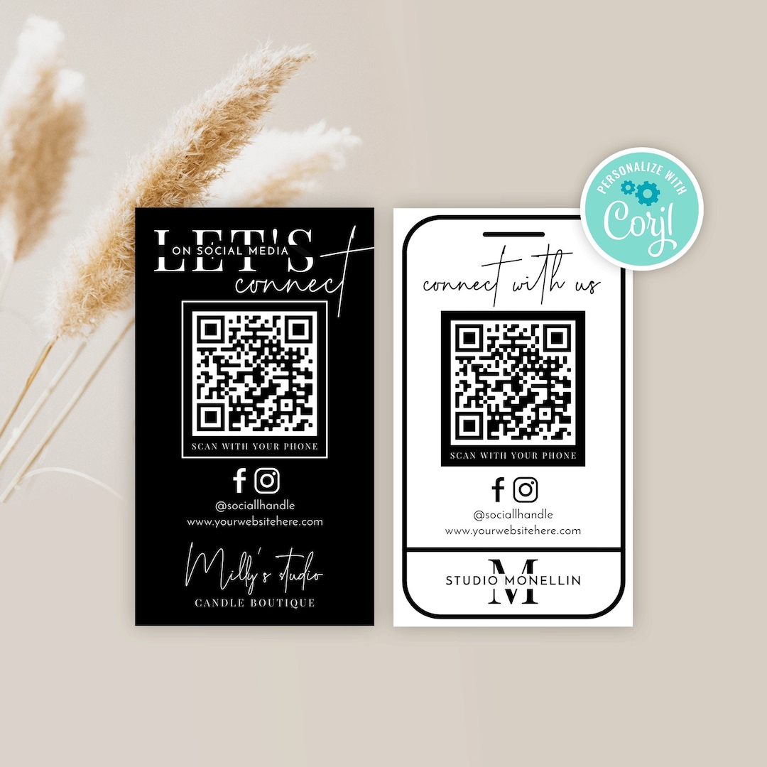 Connect With Us QR Code Business Cards, Minimalist Social Media Cards ...