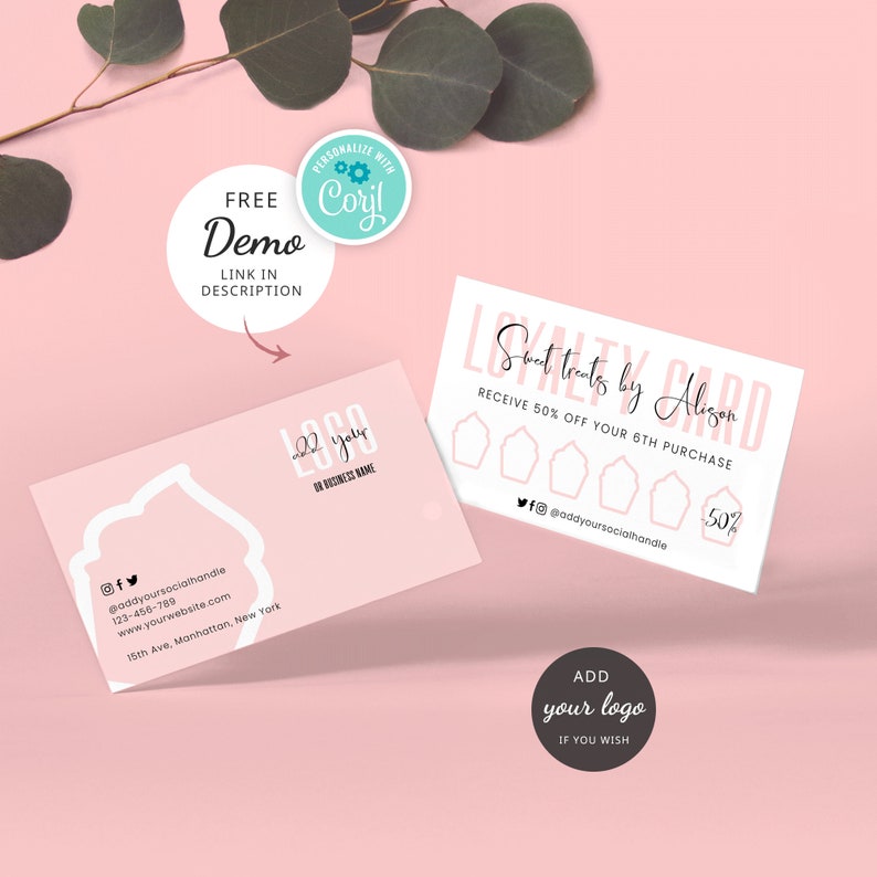 Bakery Loyalty Card Template, Feminine Cupcakes Reward Cards, Cookies ...