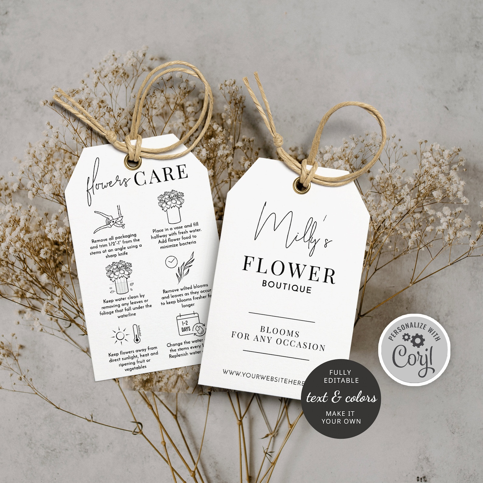 Editable Florist Hang Tag Template, Minimalist Flowers Care ...