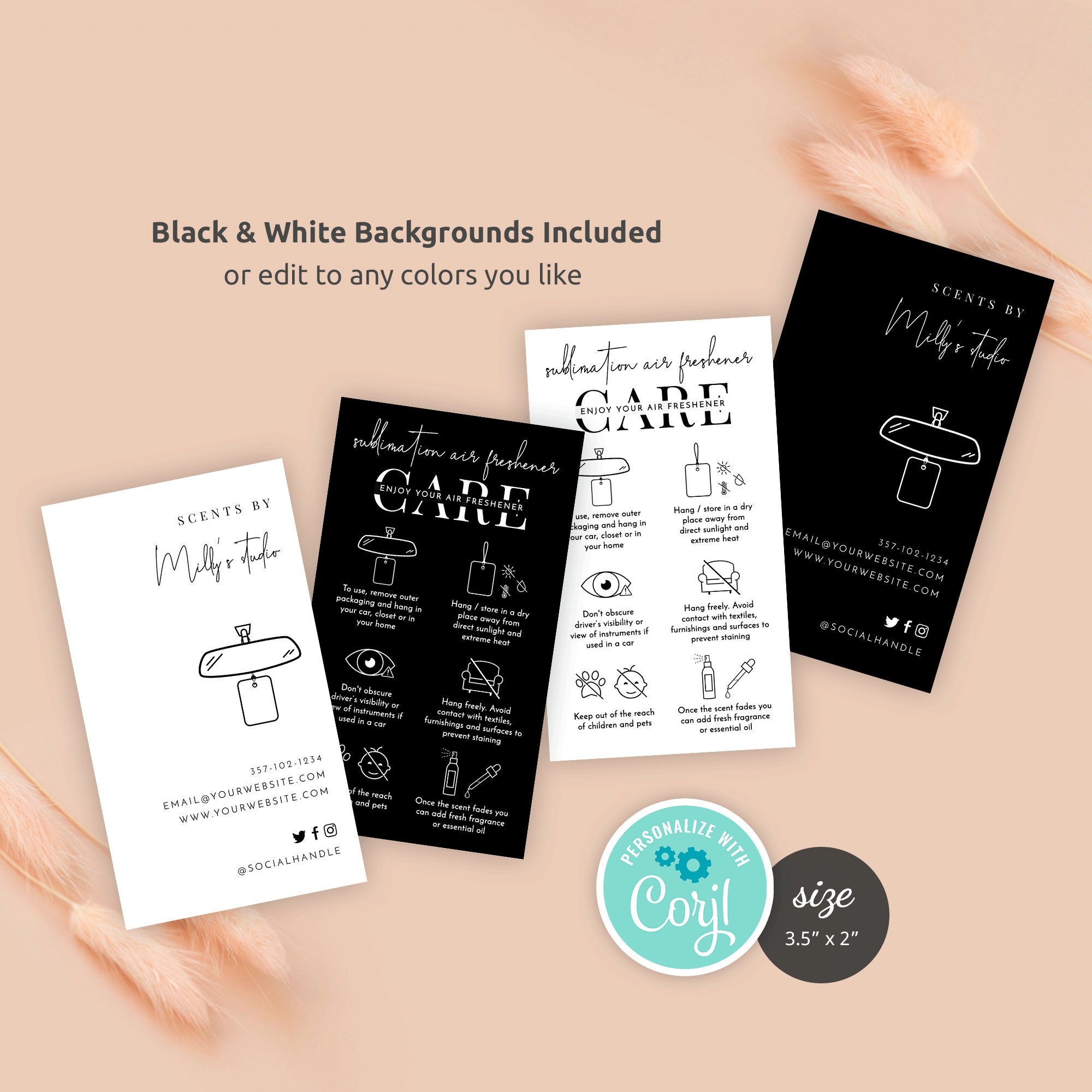 Car Freshener Care Card Template, Editable Sublimation Air Freshener ...