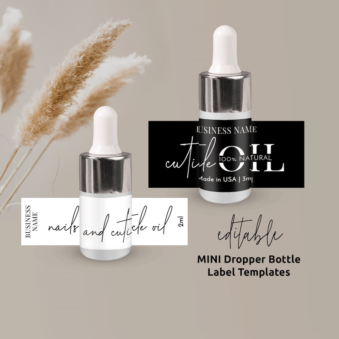 Mini Dropper Bottle Label Template, Editable Cuticle Oil Wraparound ...