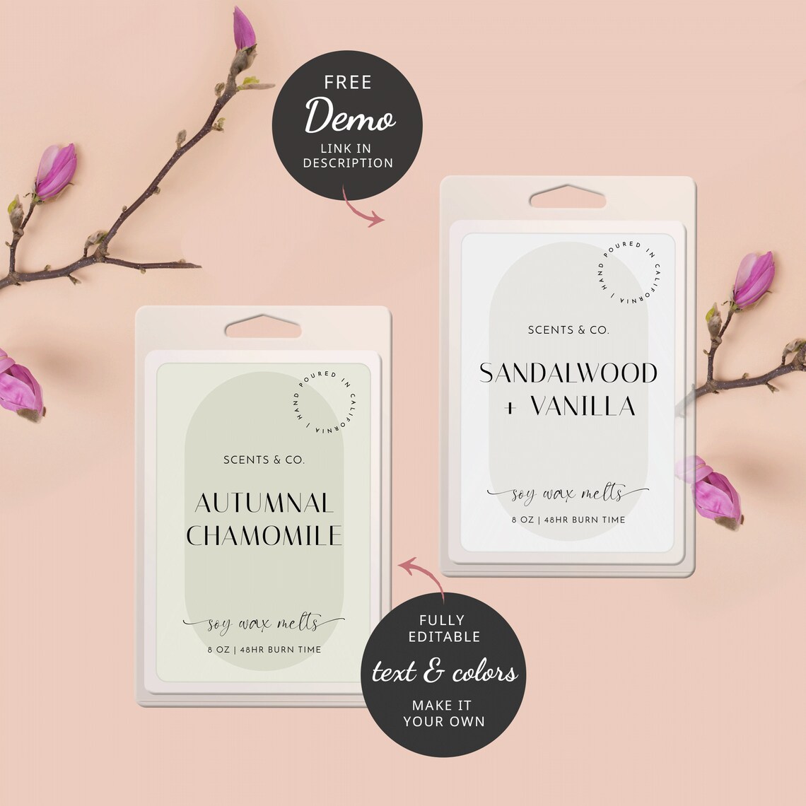 Minimal Wax Tarts Clamshell Label Template 2x3 - Etsy