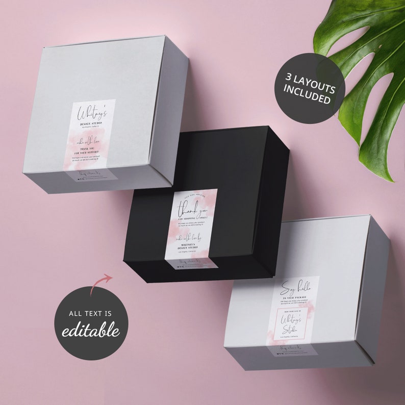 Box Seal Label Template Pink Watercolor Parcel Seal Stickers - Etsy